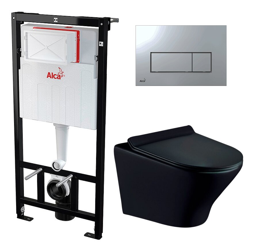Комплект 3 в 1 инсталляция AlcaPlast + Унитаз подвесной Esbano Aster ESUPASTEBM + кнопка хром