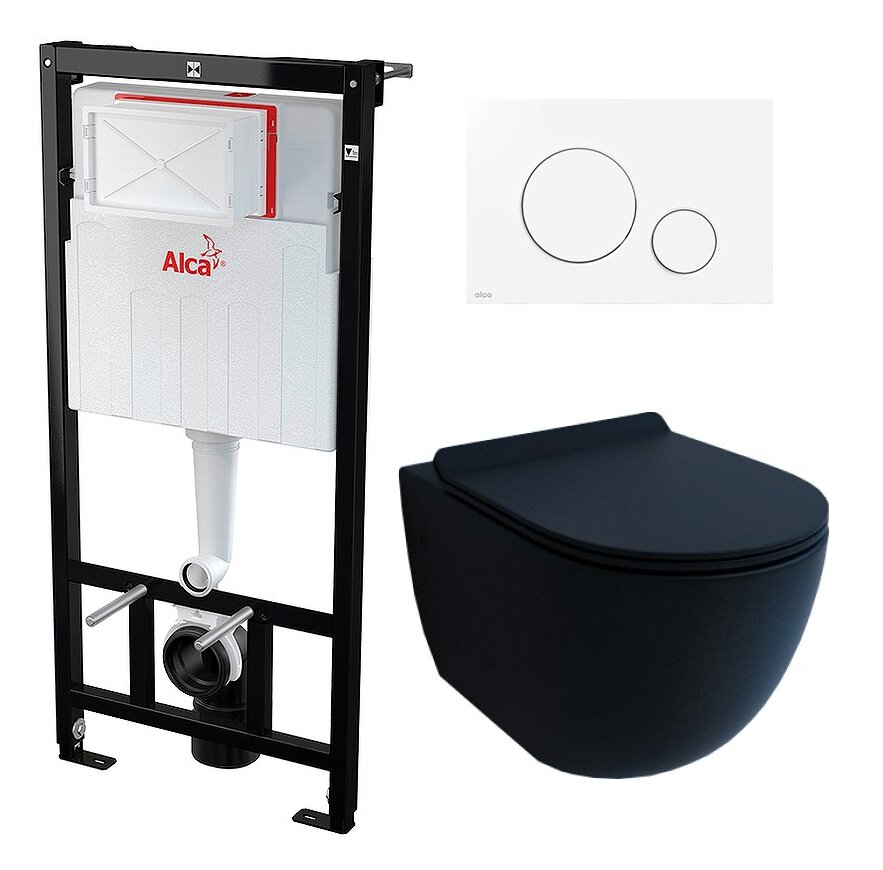 Комплект 3 в 1 инсталляция AlcaPlast + Унитаз подвесной Esbano Garcia + кнопка белая