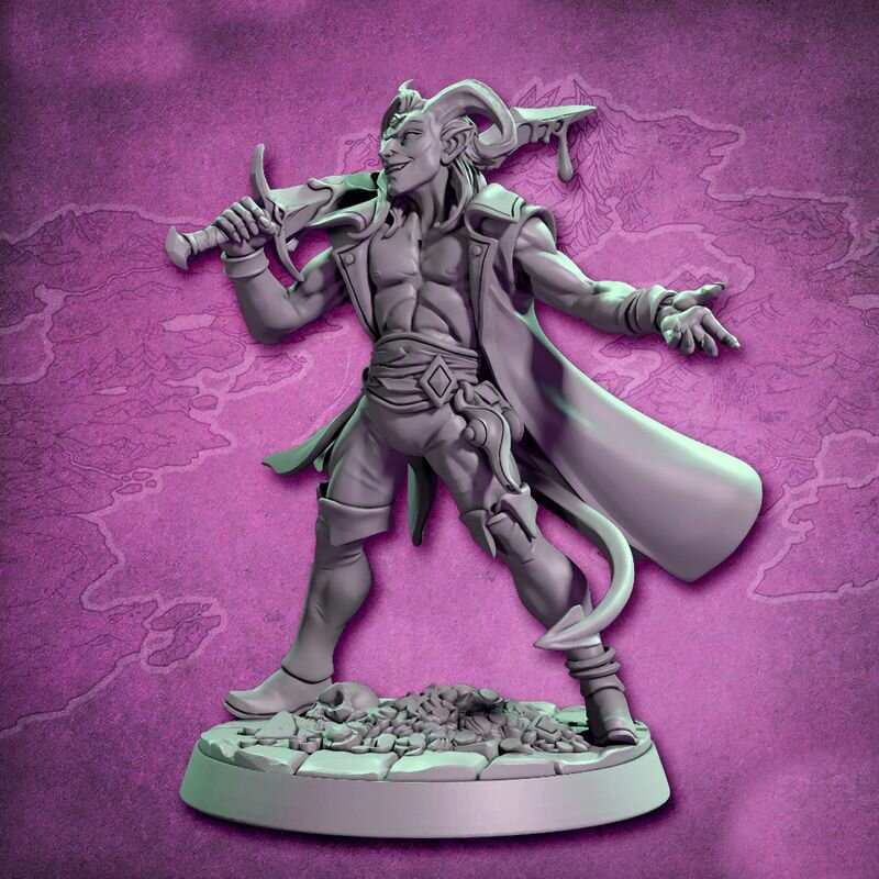 Тифлинг Воин убийца -Демон 40мм (класс: Паладин, Разбойник, Плут, Бандит) миниатюра для DnD (ДнД) и других Настольных игр (НРИ, Варгеймов или РПГ), фентези тематика