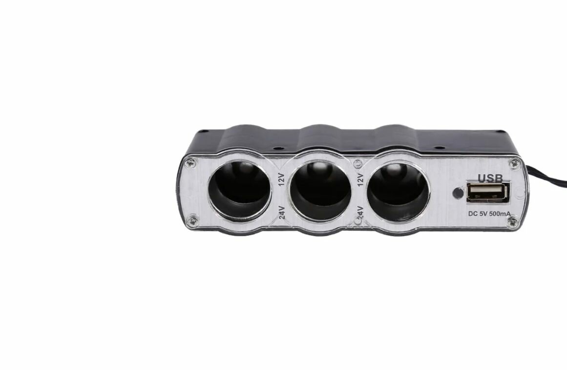 Разветвитель прикуривателя IN- CAR , 3 гнезда + 1 USB, 12/24 В
