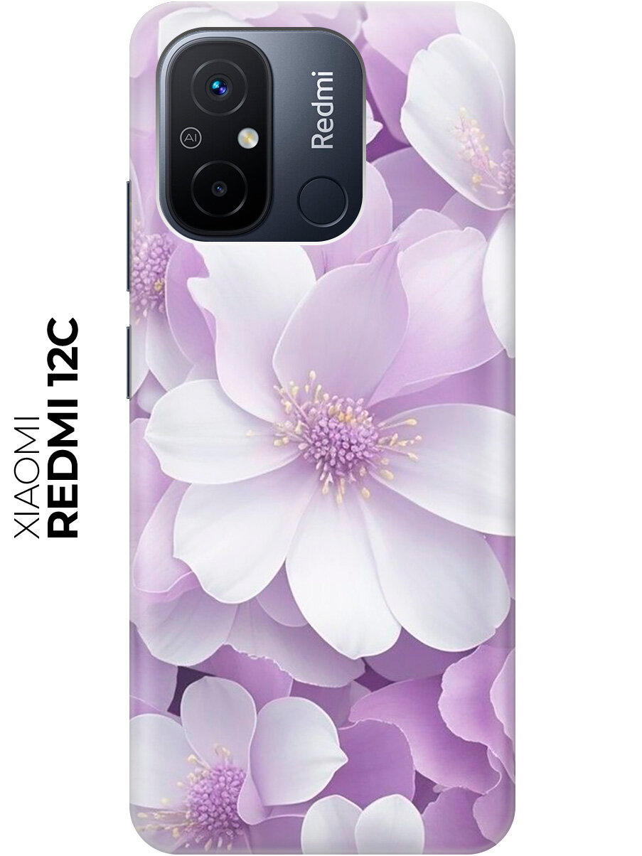 Силиконовый чехол на Xiaomi Redmi 12C / Сяоми Редми 12С с рисунком "Бело-фиолетовые цветы"