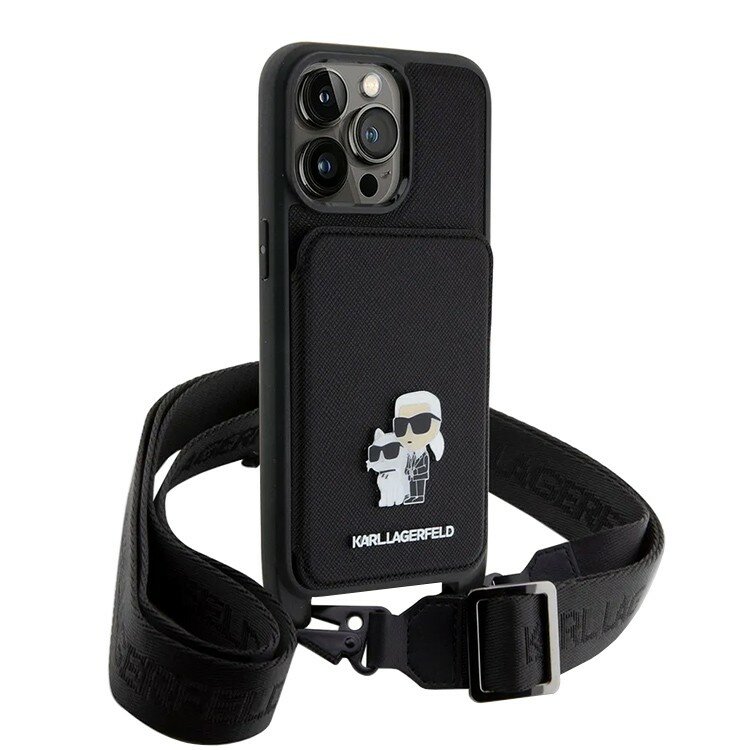Karl Lagerfeld с ремешком и картхолдером для iPhone 15 Pro Max, Crossbody PU-кожа Saffiano NFT Karl&Choupette черный