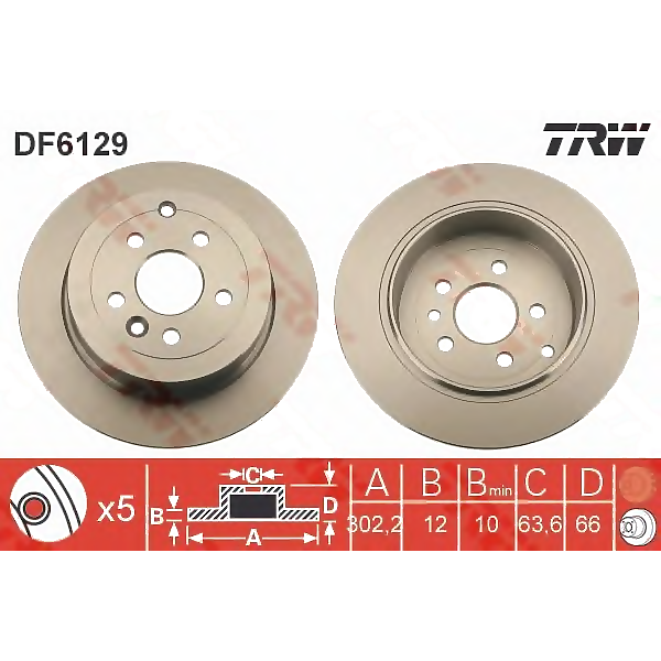 TRW DF6129 (08991310 / 08991311 / 0986479518) диск тормозной land rover: Freelander (Фрилендер) 2 2.0 si4 4x4