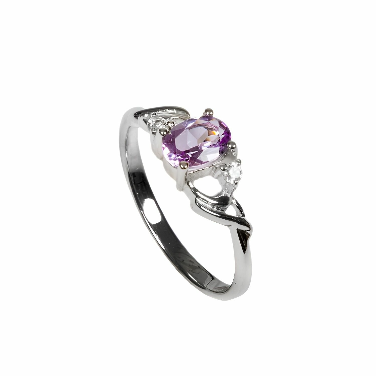 Кольцо тонкое, серебро, 925 проба, родирование, фианит, танзанит