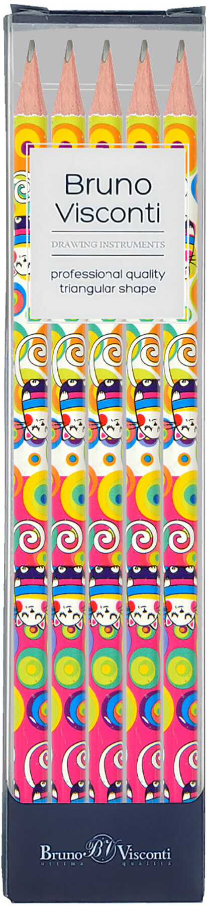 Набор карандашей чернографитовых HappyGraphix. Мультики. Кот, НВ, 5 штук