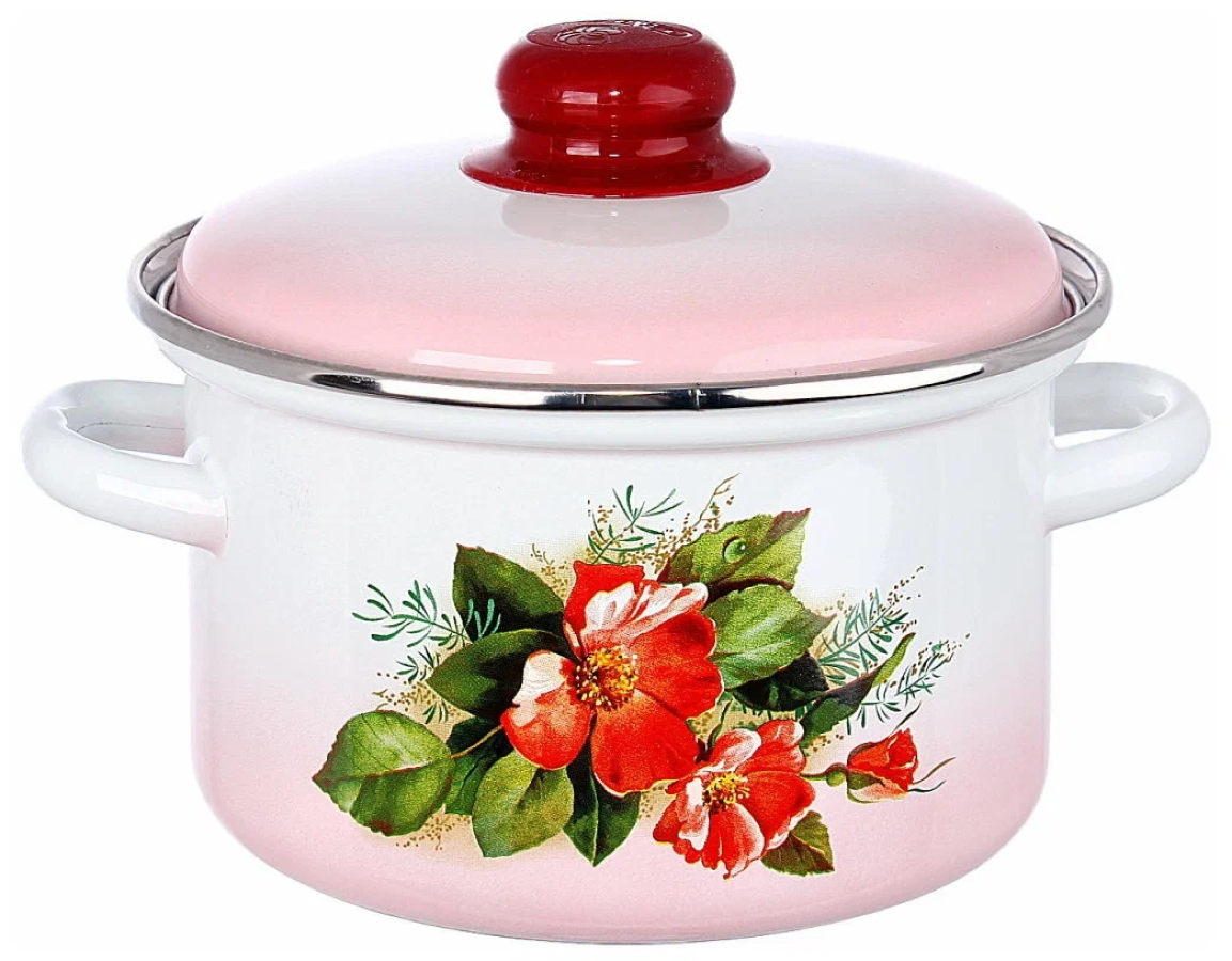 Кастрюля эмалированная Эмаль с крышкой, белого цвета, 2л / посуда для всех видов плит