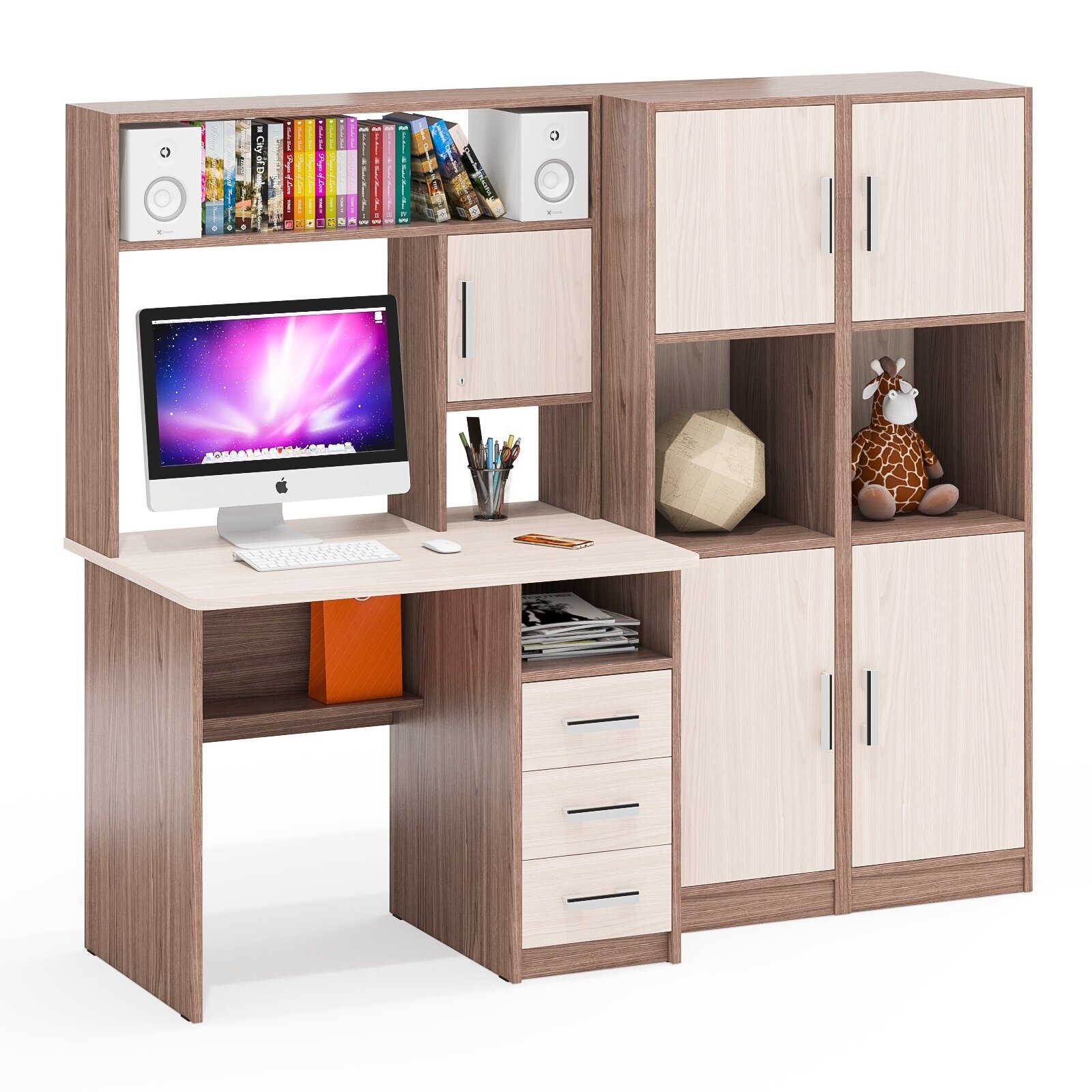 Уголок школьника Мебельный Двор СК-9 цвет ясень шимо светлый/ясень шимо тёмный, 188х70х160 см.