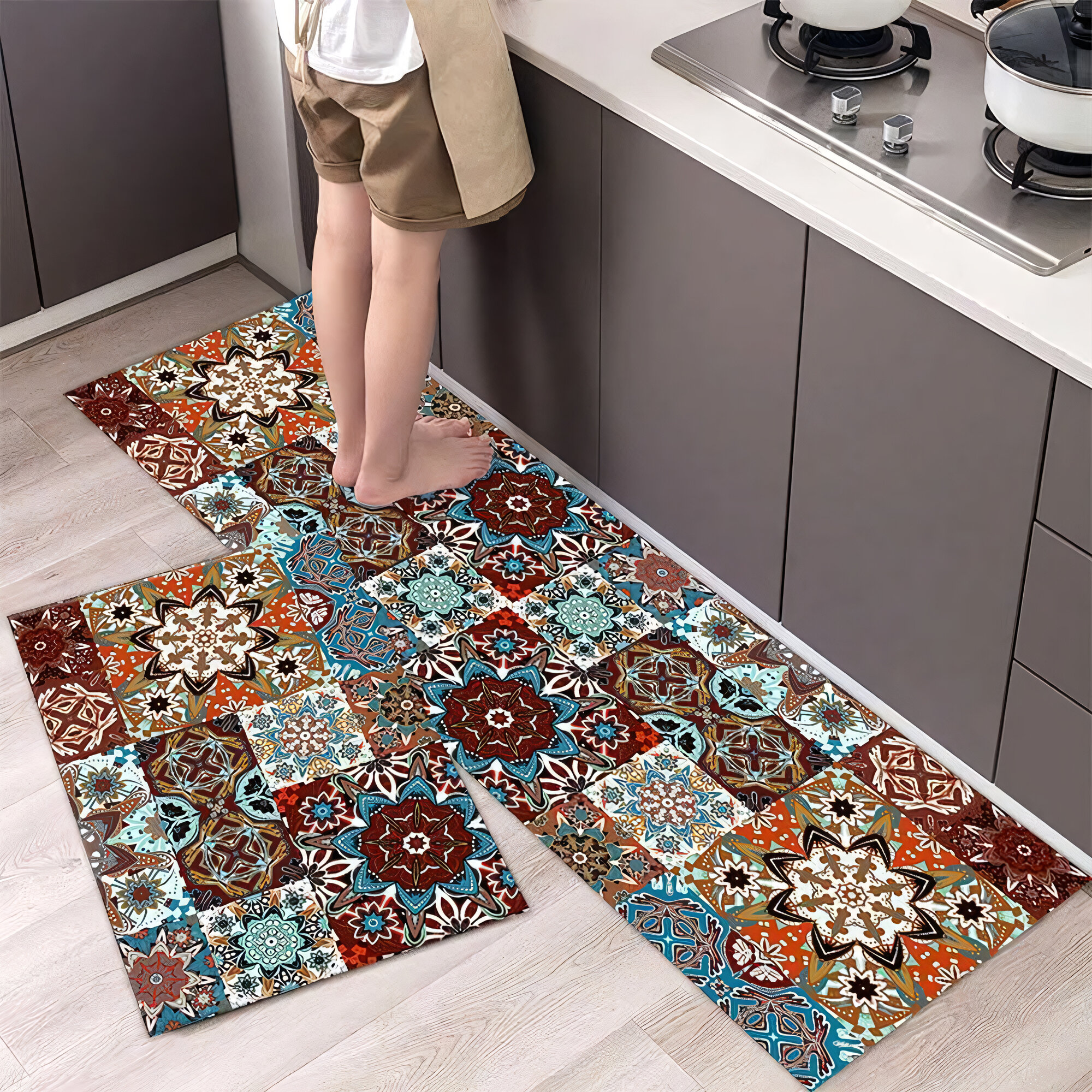 Напольный коврик прорезиненный (набор 2шт) 40x120 и 40x60 см. / кухонный коврик 2 шт. / Придверный коврик, 2шт