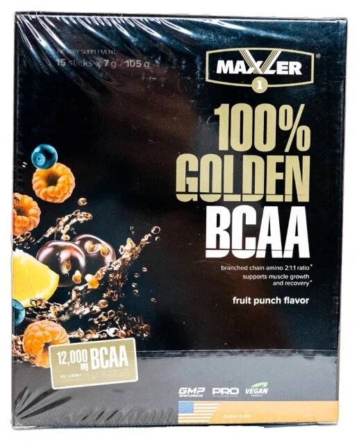 БЦАА порошок Незаменимые аминокислоты 100% Golden BCAA 15 шт 7 гр (Maxler) Фруктовый пунш