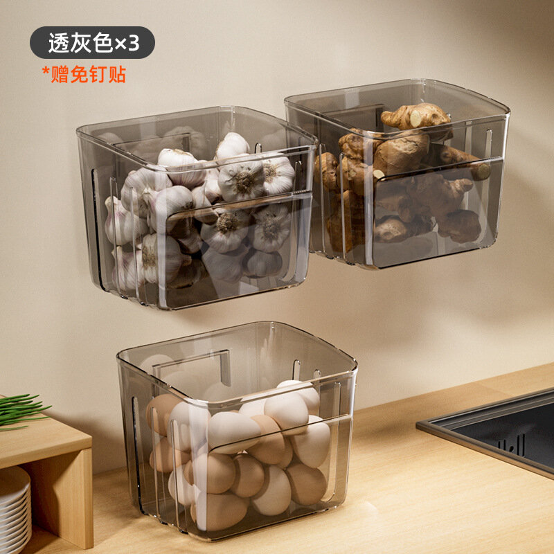 Корзина для хранения лука, чеснока и имбиря, настенная, прозрачная, серая