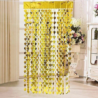 Праздничный занавес/штора фольгированная "Сердечки" (100х200 см) золото