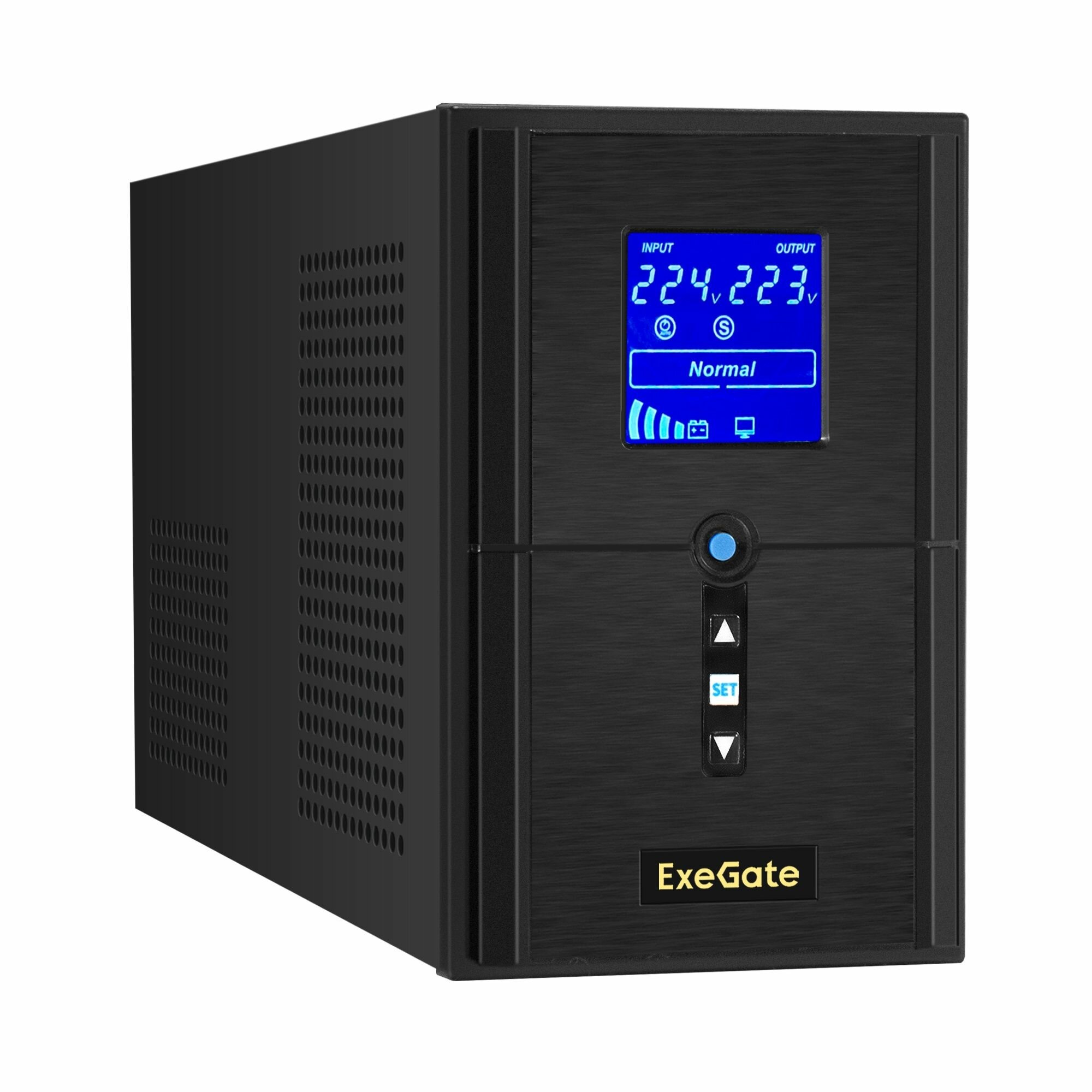 ИБП ExeGate SineTower SN-1000. LCD. AVR.2SH.1C13. USB EX295981RUS, 1000 ВА/800 Вт, 2 × Schuko, 1 × C13
