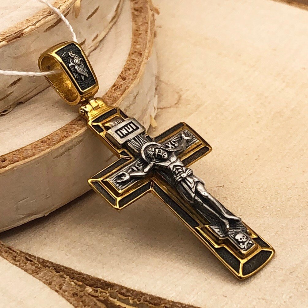 Крестик, серебро, 925 проба, оксидирование, чернение, золочение