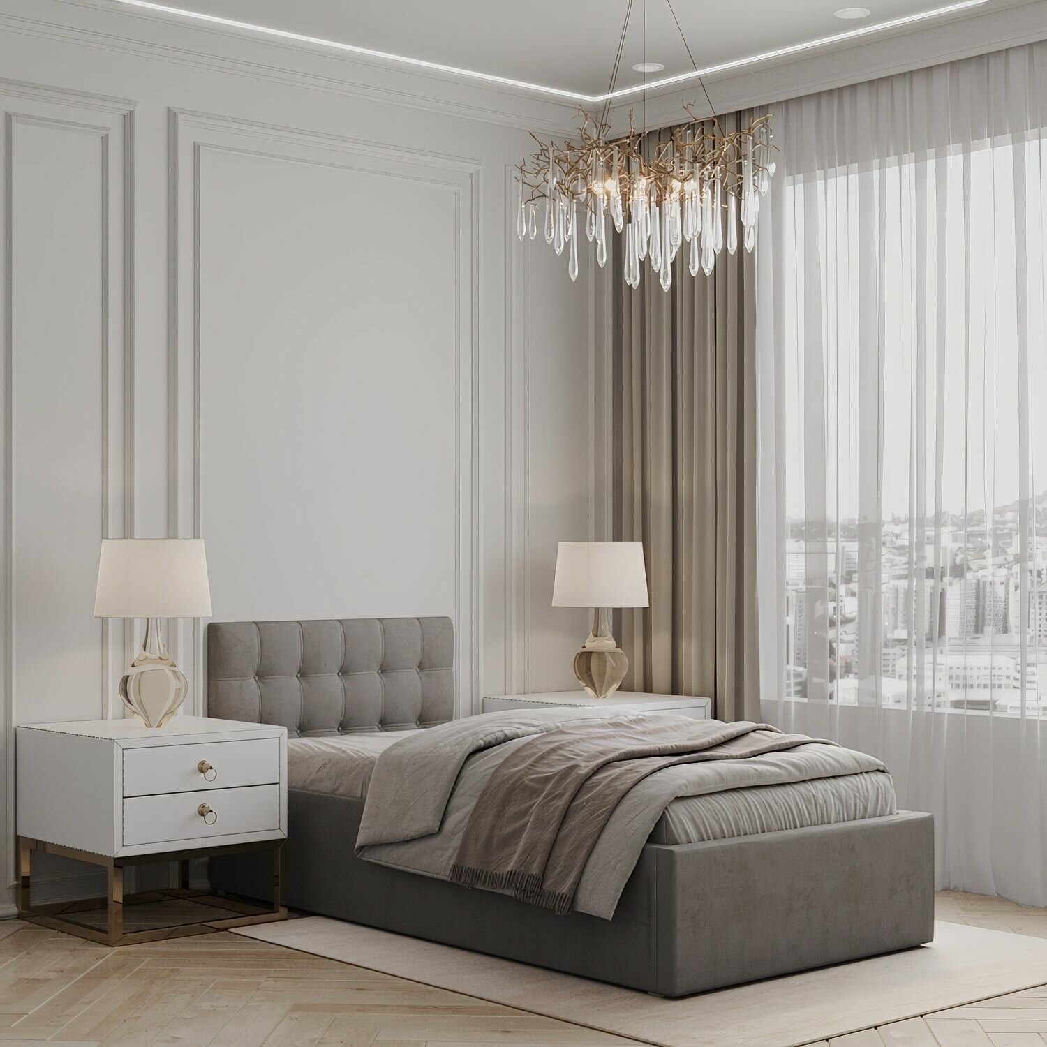 Кровать Венеция 90х200 односпальная с ортопедическим основанием, темно-серая