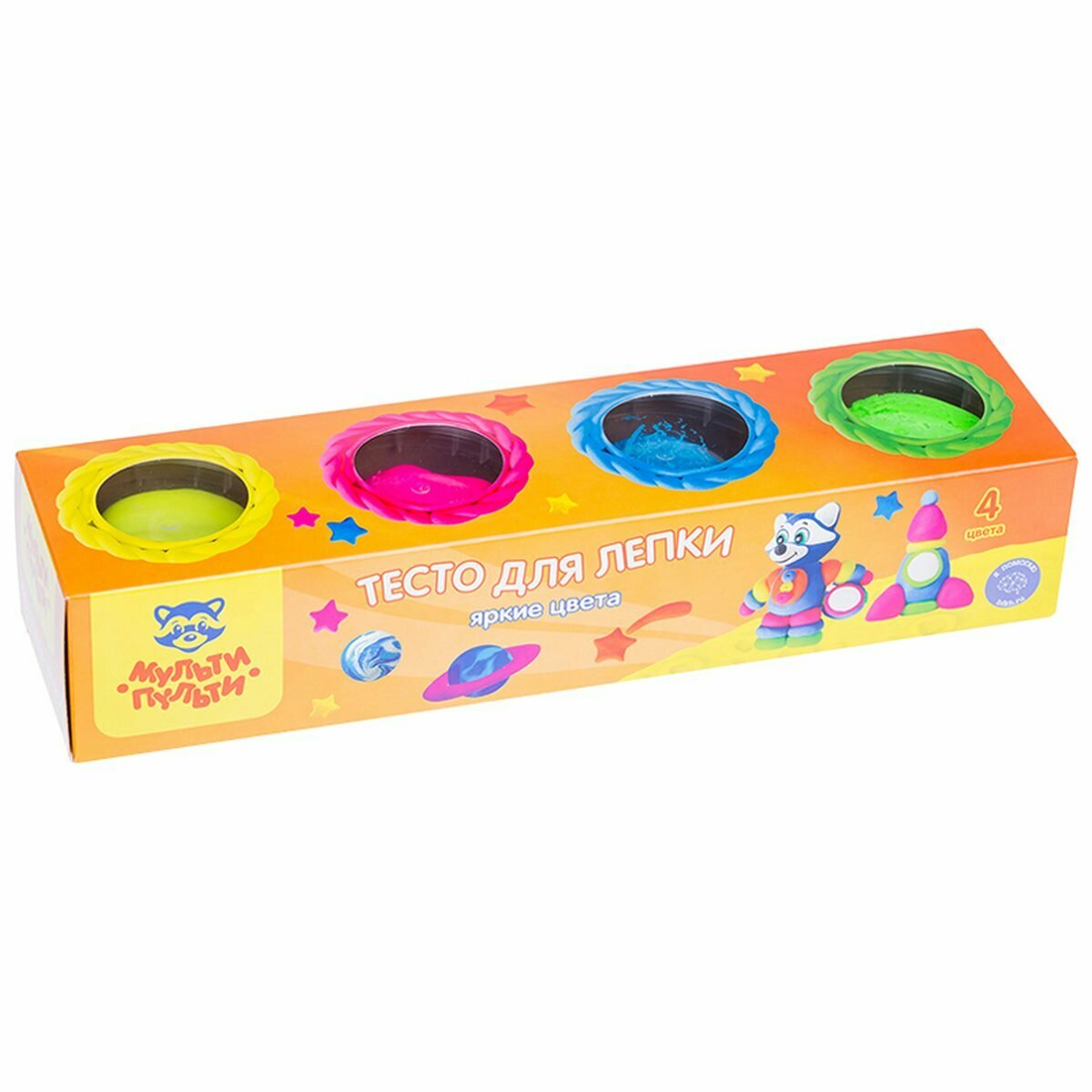 Масса для лепки Мульти-Пульти "Енот на Луне", 4 цвета по 90г, яркие цвета, картон (ТЛ_13472)