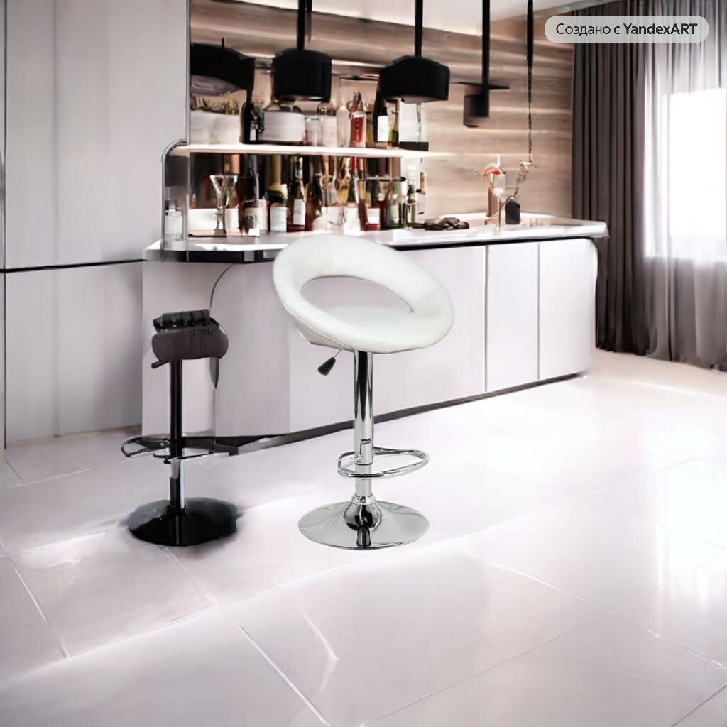 Барный высокий, белый, вращающийся, поворотный, обивка искусственная кожа, основание металл, 100кг