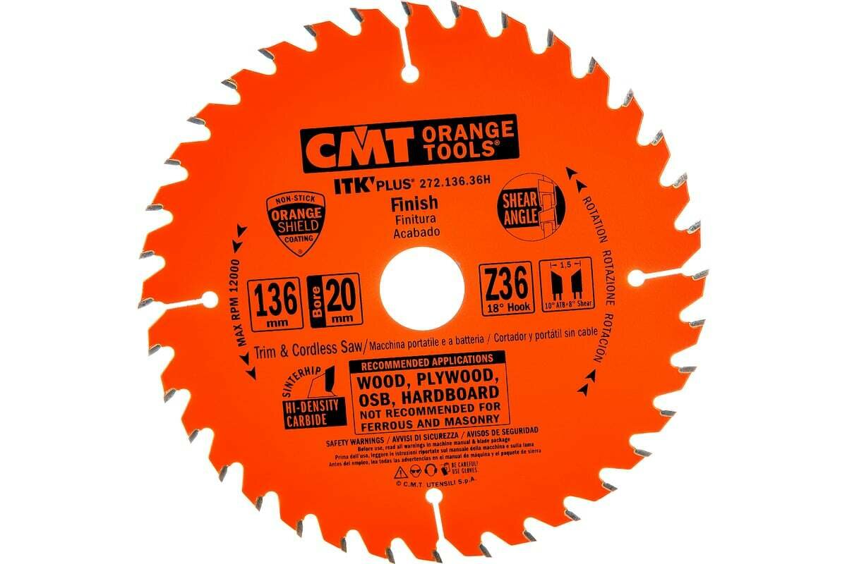 Диск пильный по дереву (136х20/10х1,5/1 мм; Z36) CMT 272.136.36H