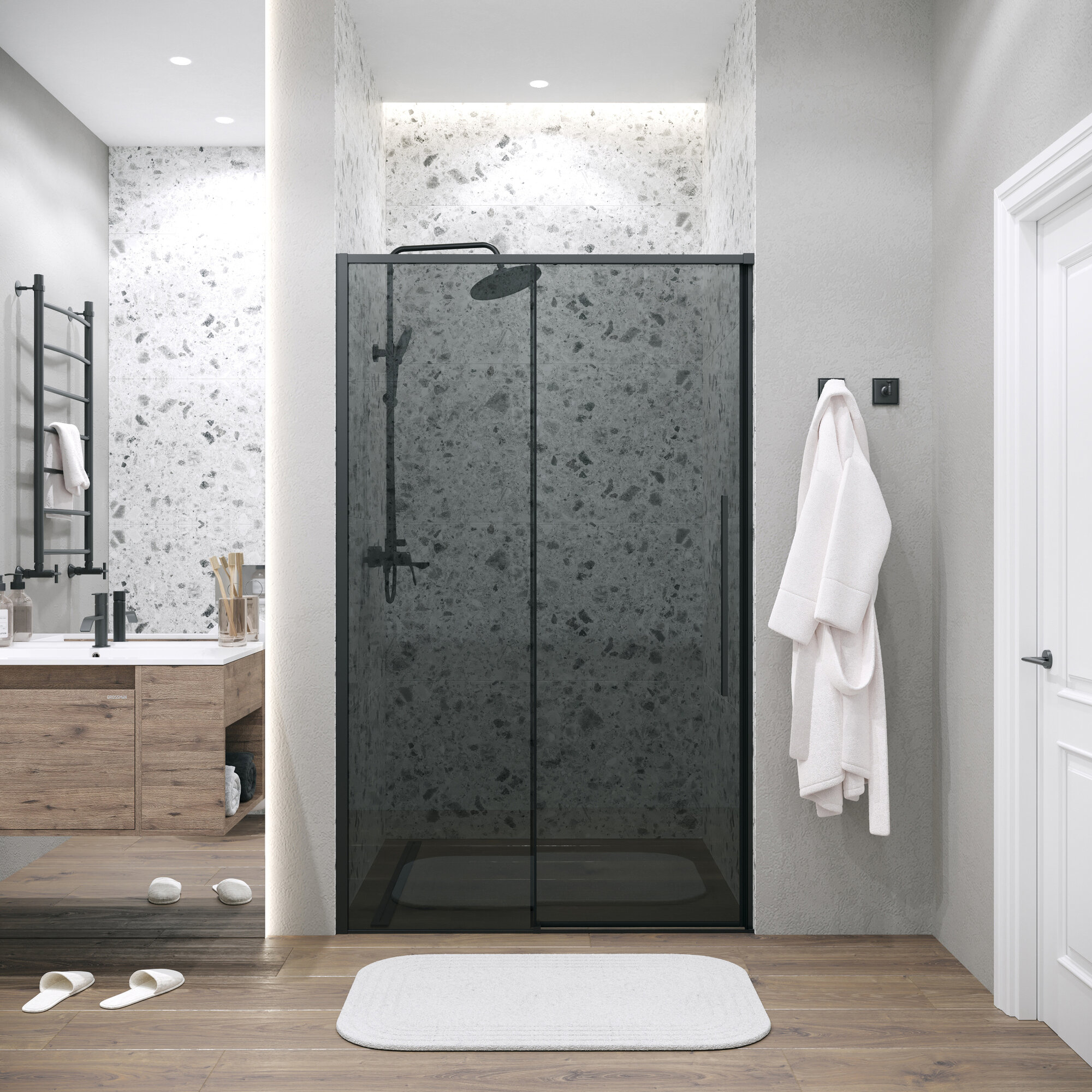 Дверь в нишу Grossman Galaxy 100. K33.01.130.21.10 (130х195) черный матовый, стекло тонированное, раздвижная, 1 место