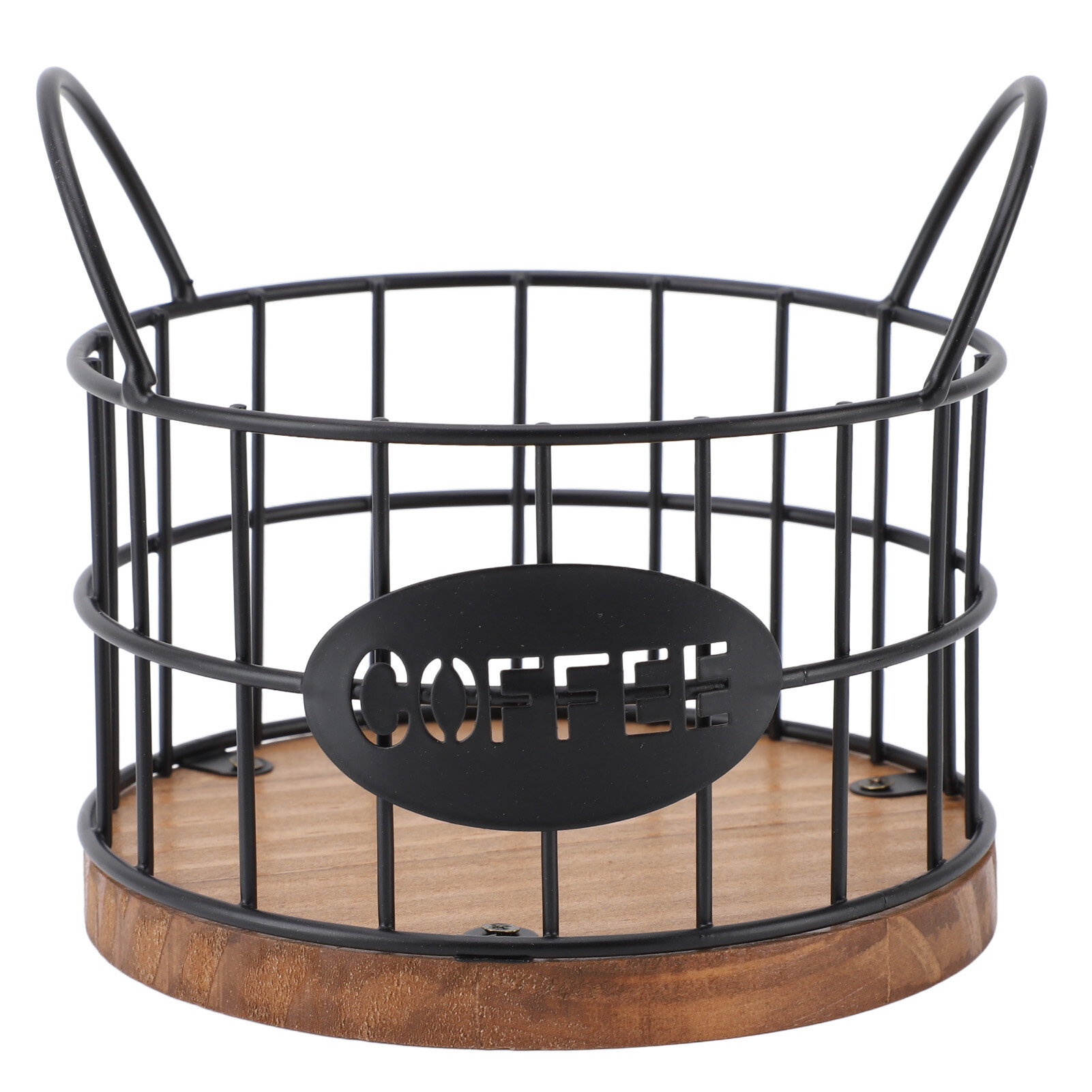 Корзина для кофейной корзины круглый железный хранение корзины для хранения проводки большие капсулы большие капсулы с деревянной базой для домашнего офиса