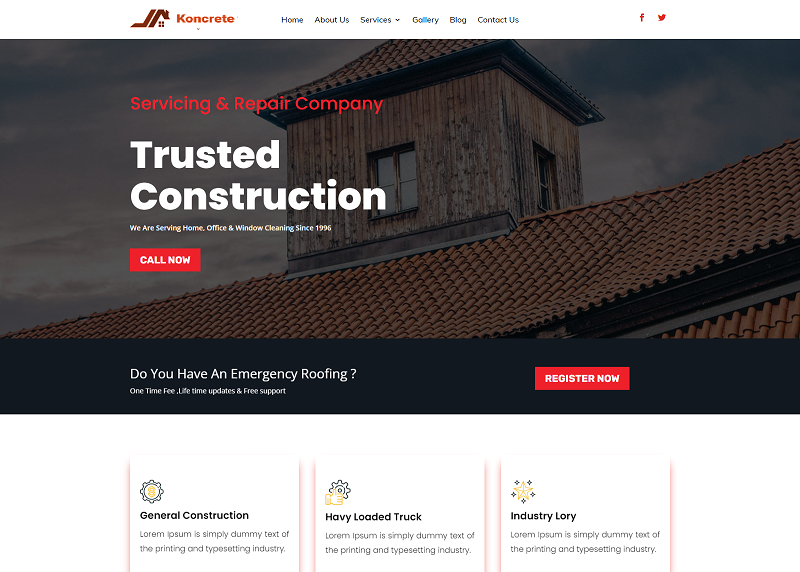 Подарочный сертификат на Шаблон для сайта Вордпресс с демоконтентом koncrete Construction Building Roofing Wordpress Themes Theme WordPress