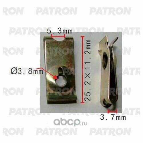 Вставка под винт Применяемость: Скоба под саморез T 25.2, F 11.2, H 3.7 отверстие 3.8 Patron P372172