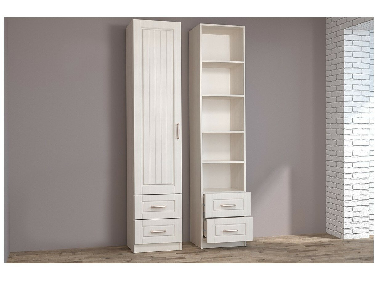 МДФ Пенал Ств./Ящики Бодега белая/Сандал белый, в современном стиле