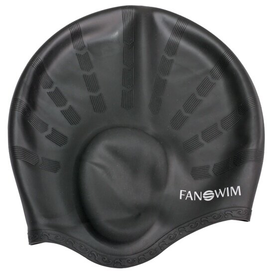 Шапочка для плавания Fanswim с защитой для ушей, силикон, черная, FS CP807