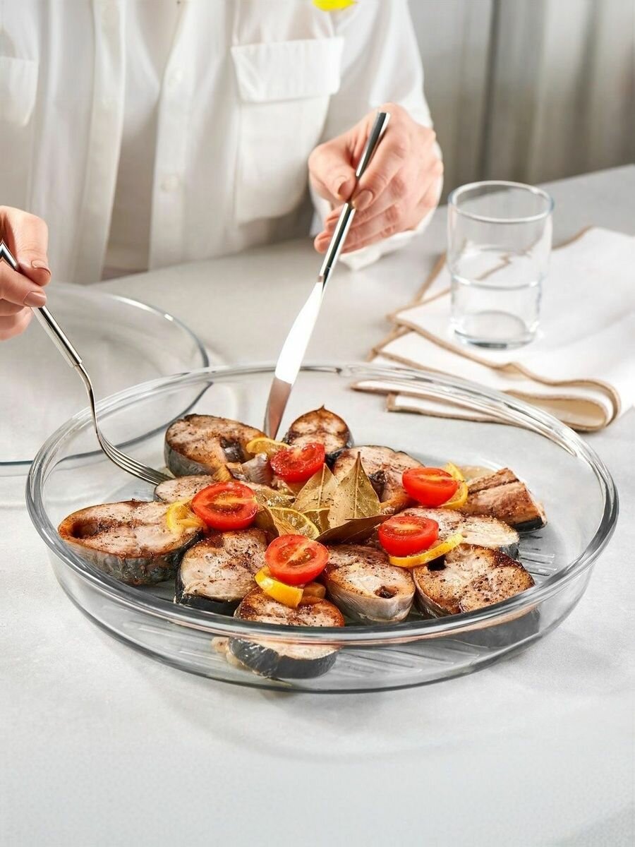 Жаропрочная посуда, блюдо круглое для запекания, лоток для выпечки Гриль, без крышки 31.8*31.8*50 мм, 2950 мл. Borcam "NON STICK". В брендовой упаковке. Турция.