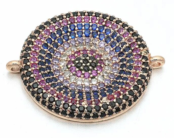 20 мм латунные кубические циркониевые круглые радужные шармы соединители DIY ювелирный браслет Изготовление ожерелья, отверстие: 0,5 мм, Модель: VS132