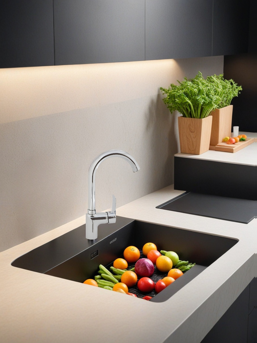 Смеситель ARCO кухня 35 мм, ручка боковая, А4065, высокий поворотный излив