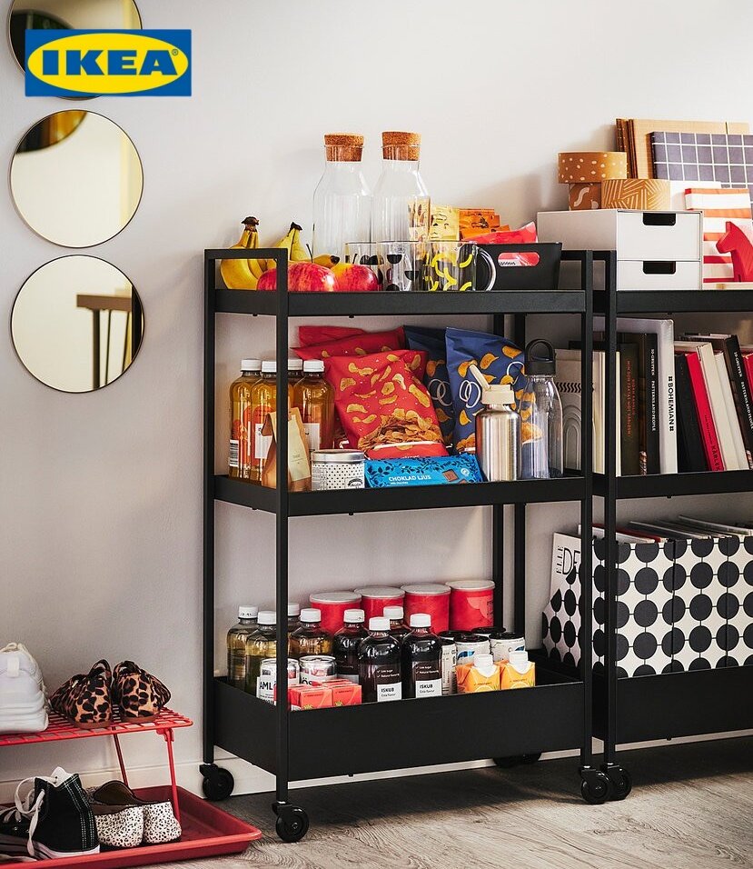 Колеса с фиксаторами/черная тележка, 50,5 × 30 × 83 см, IKEA NISSAFORS