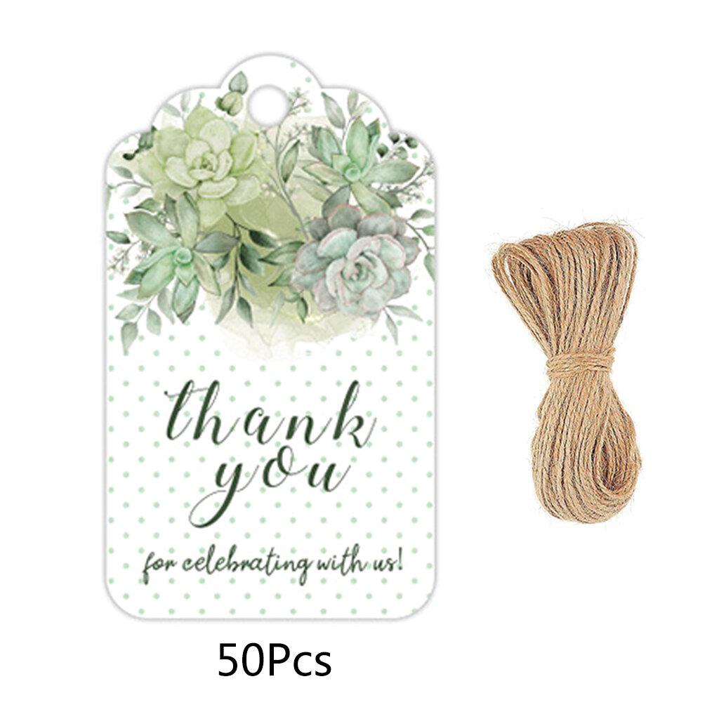 50 шт. Благодарственных бумажных бирок с акварельным узором и джутовой веревкой