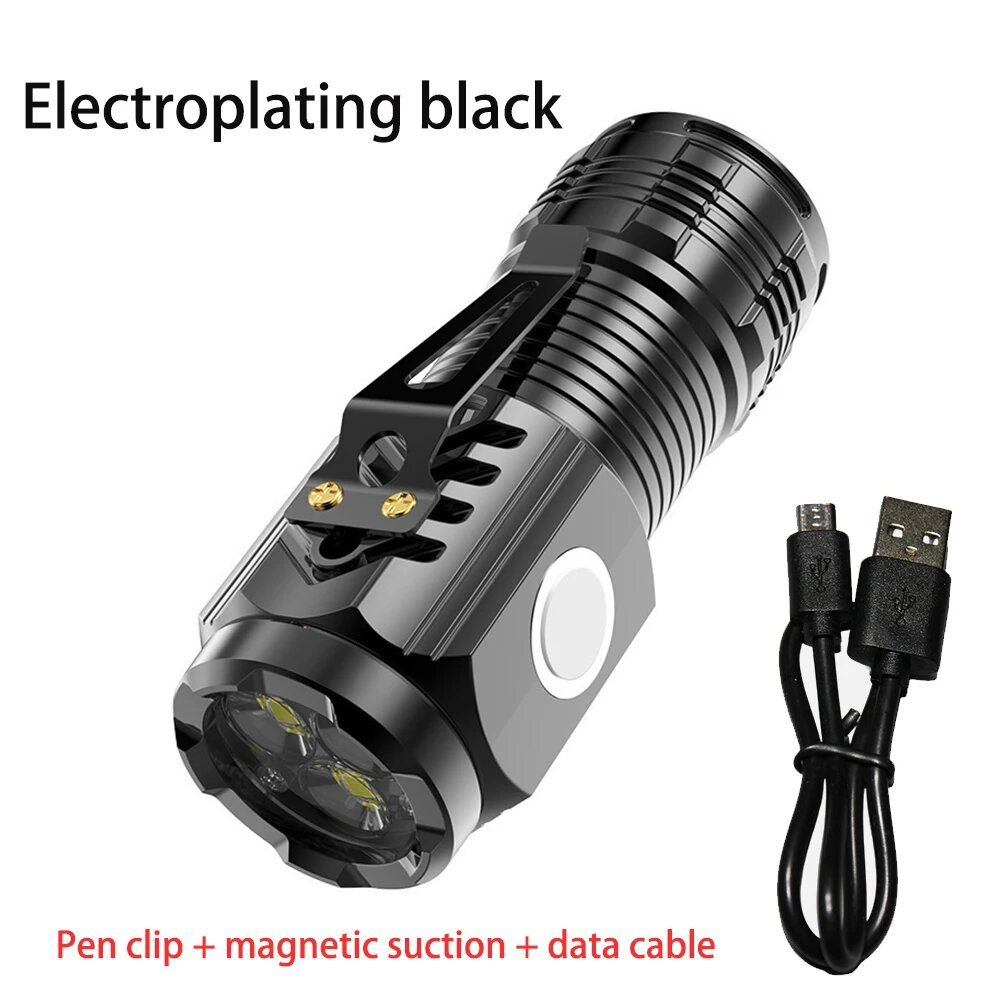 BOOIU Мини тактический фонарик ABS трехглазый Черный, Electroplating black