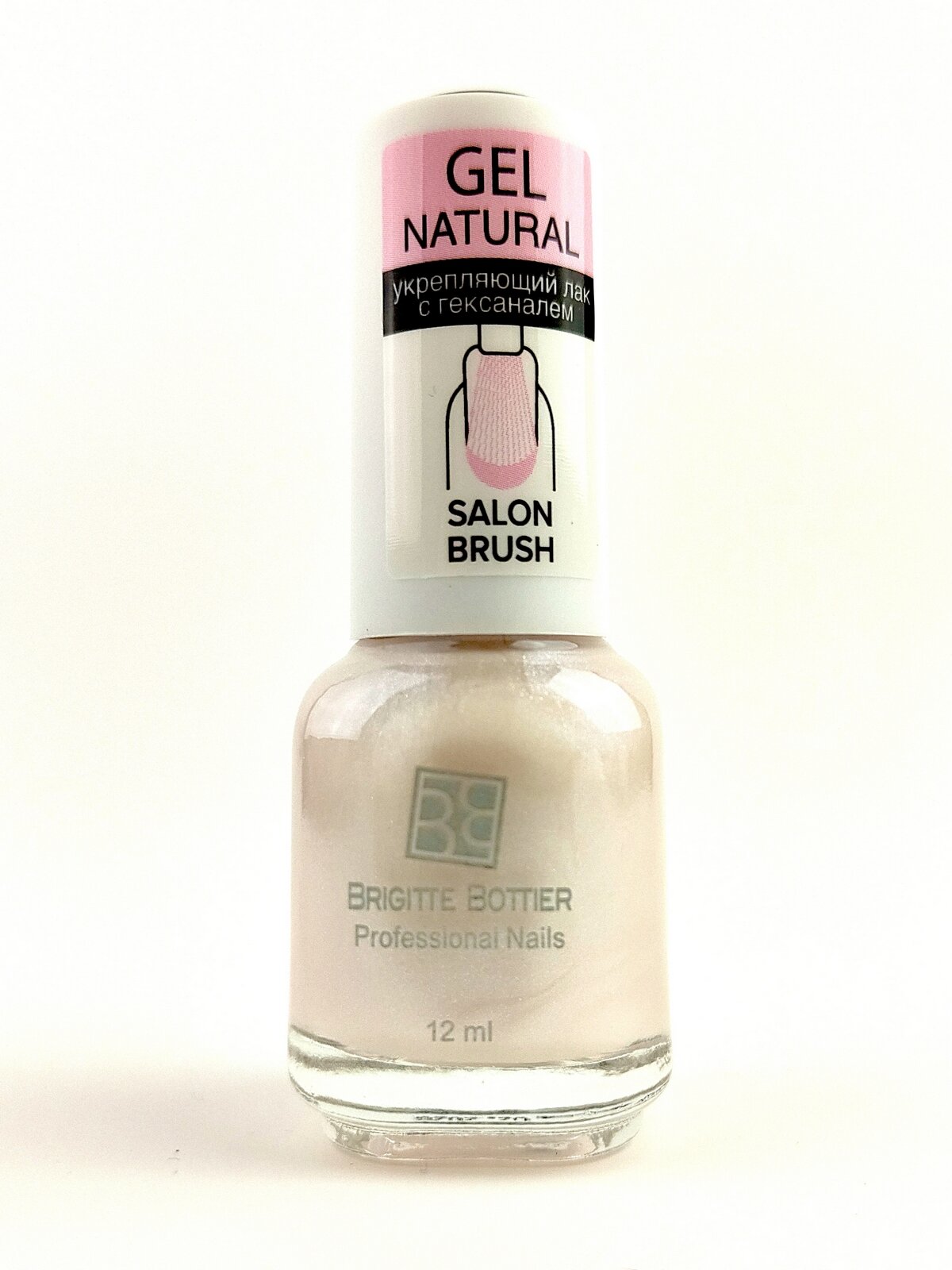 Лак для ногтей Brigitte Bottier Gel Natural, укрепляющий, с гексаналем, тон: 01 жемчужный, 12мл