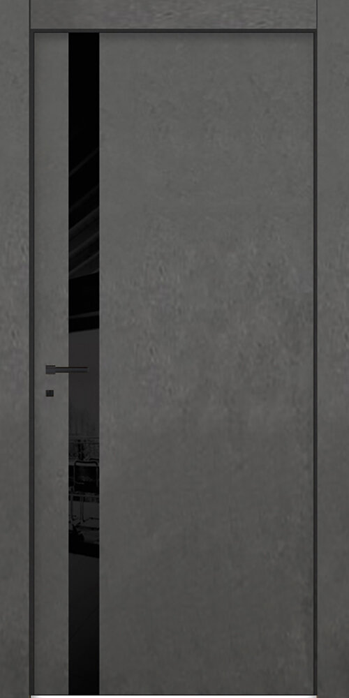 Дверь межкомнатная комплект с коробкой и наличниками Квинто со стеклом, бетон темный, 600х2000мм