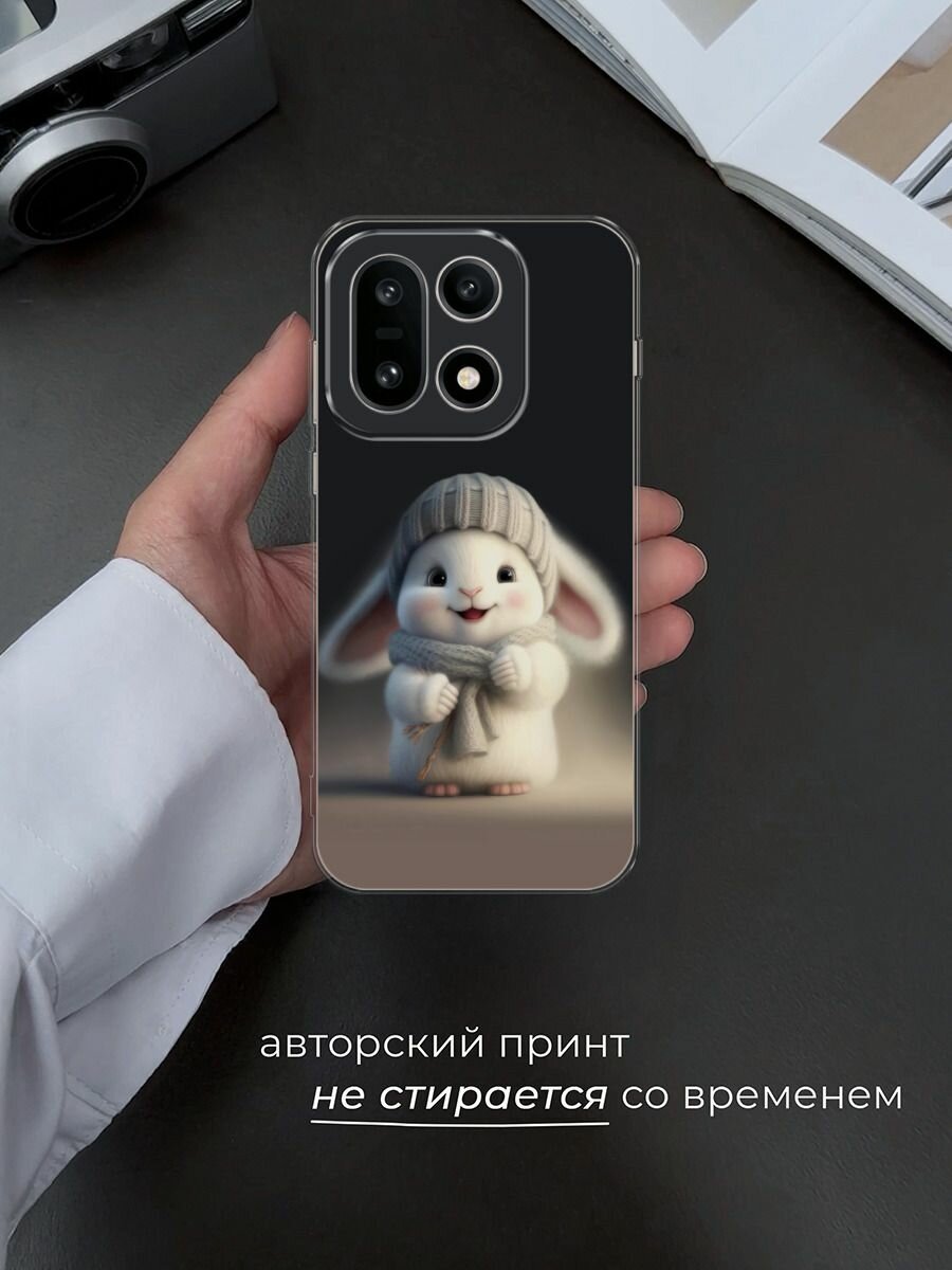 Чехол на OnePlus 15 / Ван Плас 15 с принтом Белый крольчонок в шапке — фото 1