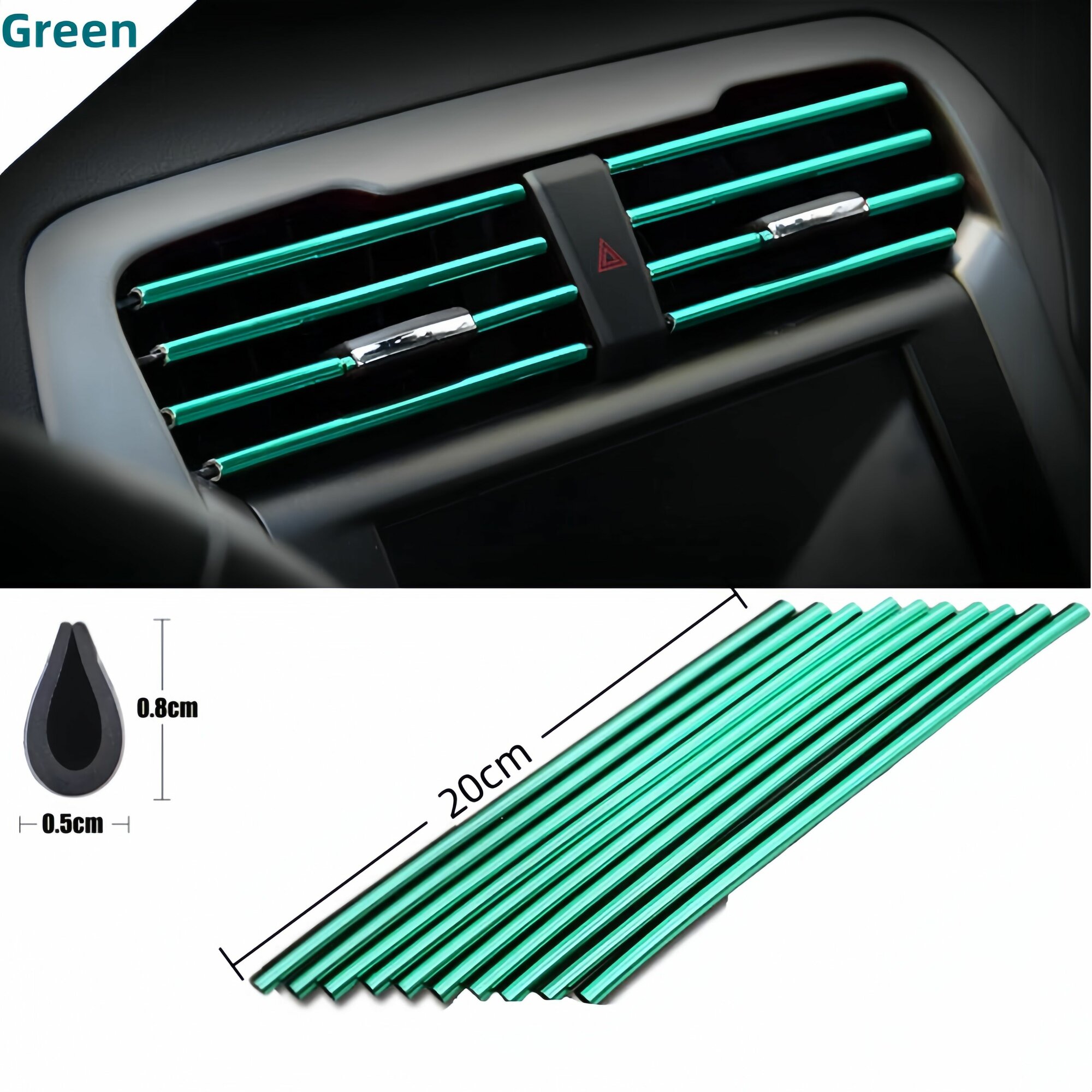 Накладки на воздуховоды салона, 10 шт. хромированные ПВХ 20 см U-образные простая установка, 5 цветов для декора