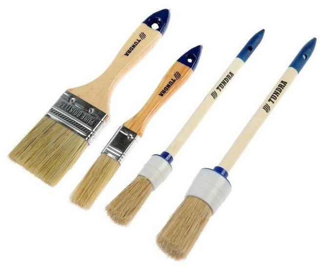 Набор кистей тундра, плоские, круглые №2, №6, 20, 50, 20, 30 мм 4 шт.