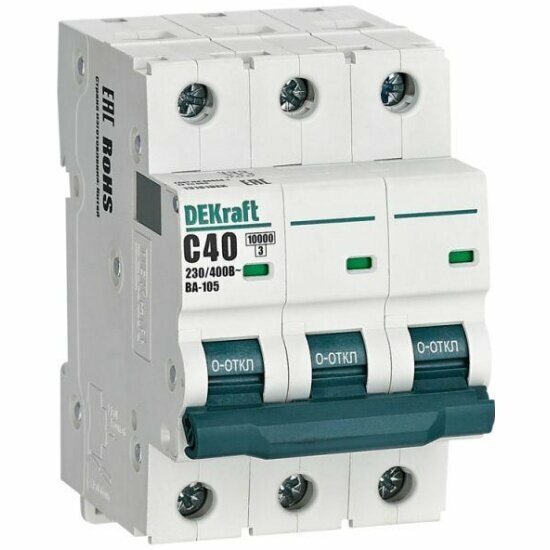 Автоматический выключатель Dekraft 3п C 40А 10кА ВА-105, 13181DEK