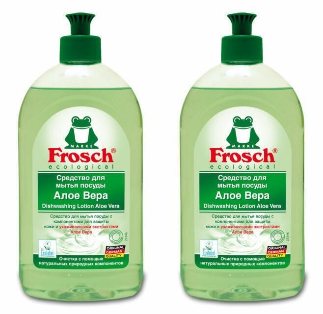 Frosch Средство для мытья посуды, Алоэ Вера, 0,5 л, 2 шт