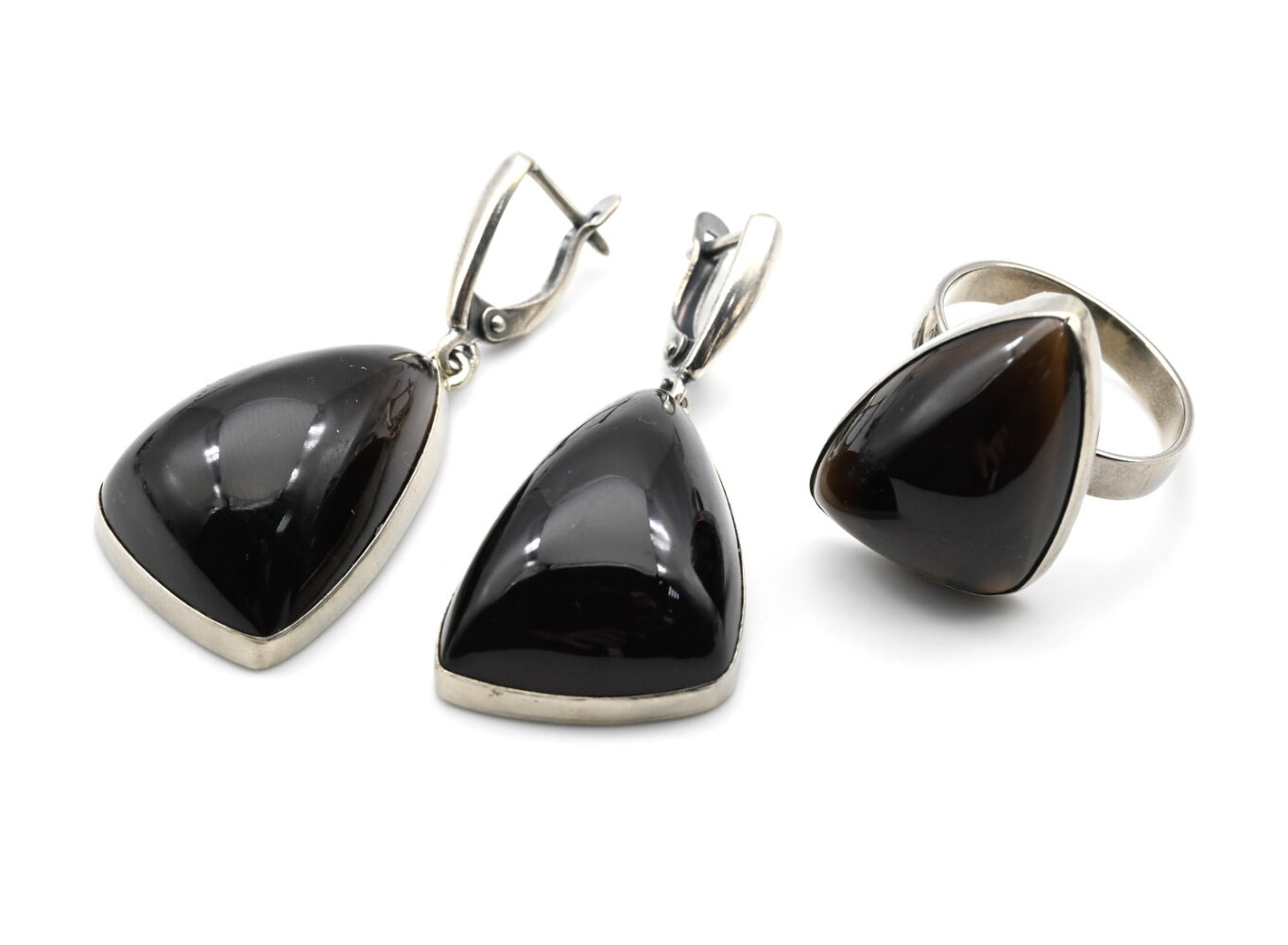 Комплект бижутерии: серьги, кольцо, морион