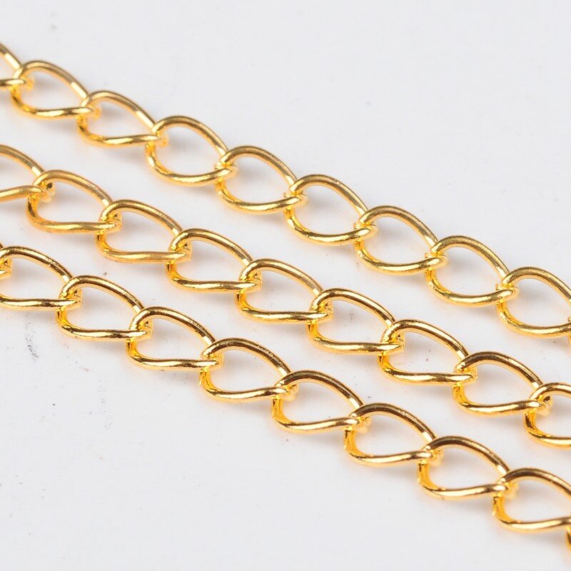 Цепочка отрезная (без замка), 4х2.5-3мм, витая, базовый материал - железо, золотистого цвета, 2 метра