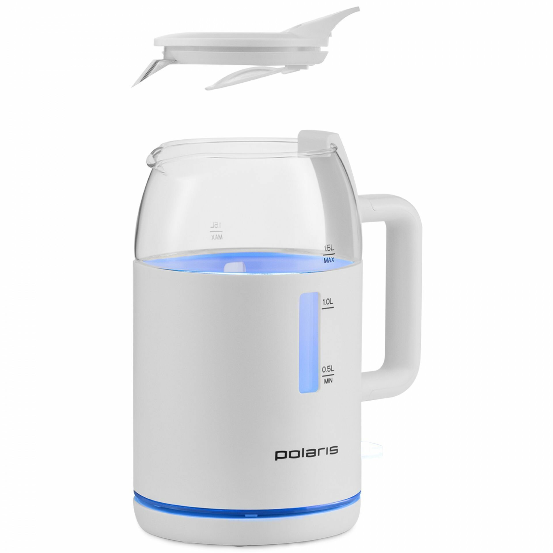 Электрочайник Tenko Polaris PWK 1545 Water Way Pro, пластик/стекло, 2200Вт, 1,5л, белый