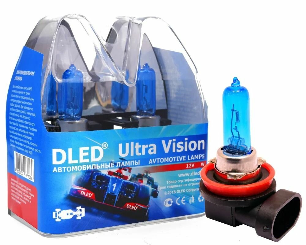 Автомобильная лампа H9 Цвет свечения Белый Бренд DLED "Ultra Vision" 12V 65W PGJ19-5 (комплект 2 лампы)