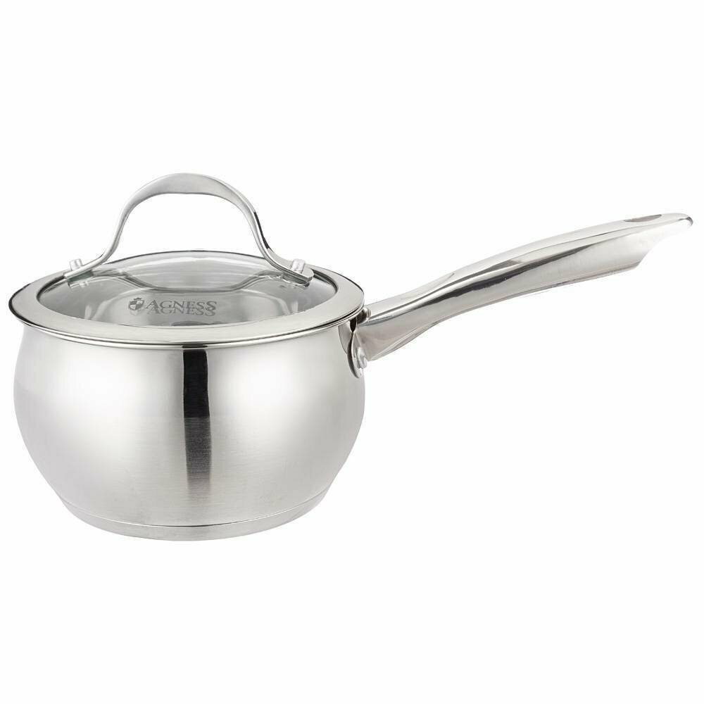 Ковшик кухонный AGNESS с крышкой для индукционной плиты 1,9 л. 16х9.5 см