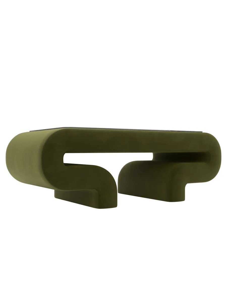 Стол интерьерный Дафна (ШхГхВ) 146х64х54, стеклянная столешница, обивка зеленый микровельвет