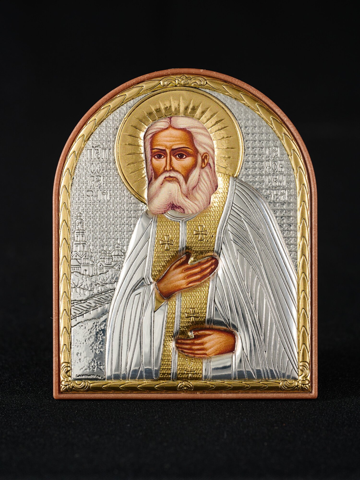 Икона Silver Axion "Серафим Саровский", серебро, высота 11см, в подарочной коробке