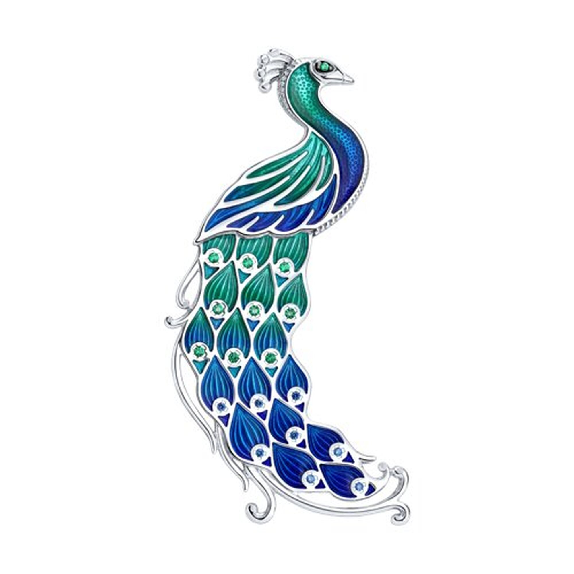 Брошь, серебро, 925 проба, родирование, эмаль, фианит