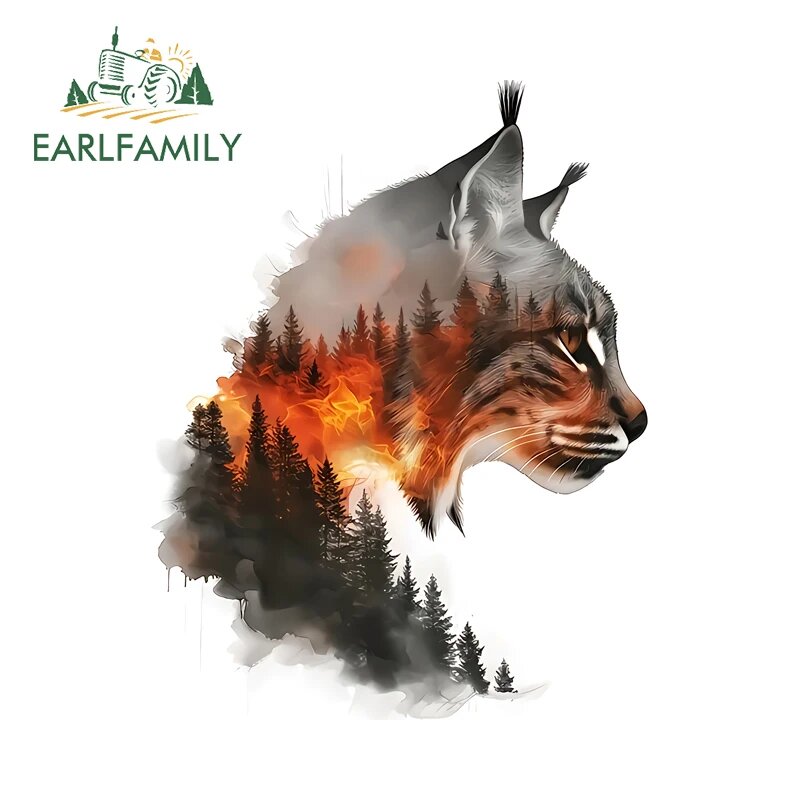 Наклейка на авто EARLFAMILY, рысь и лес, изумрудный, YT-505402