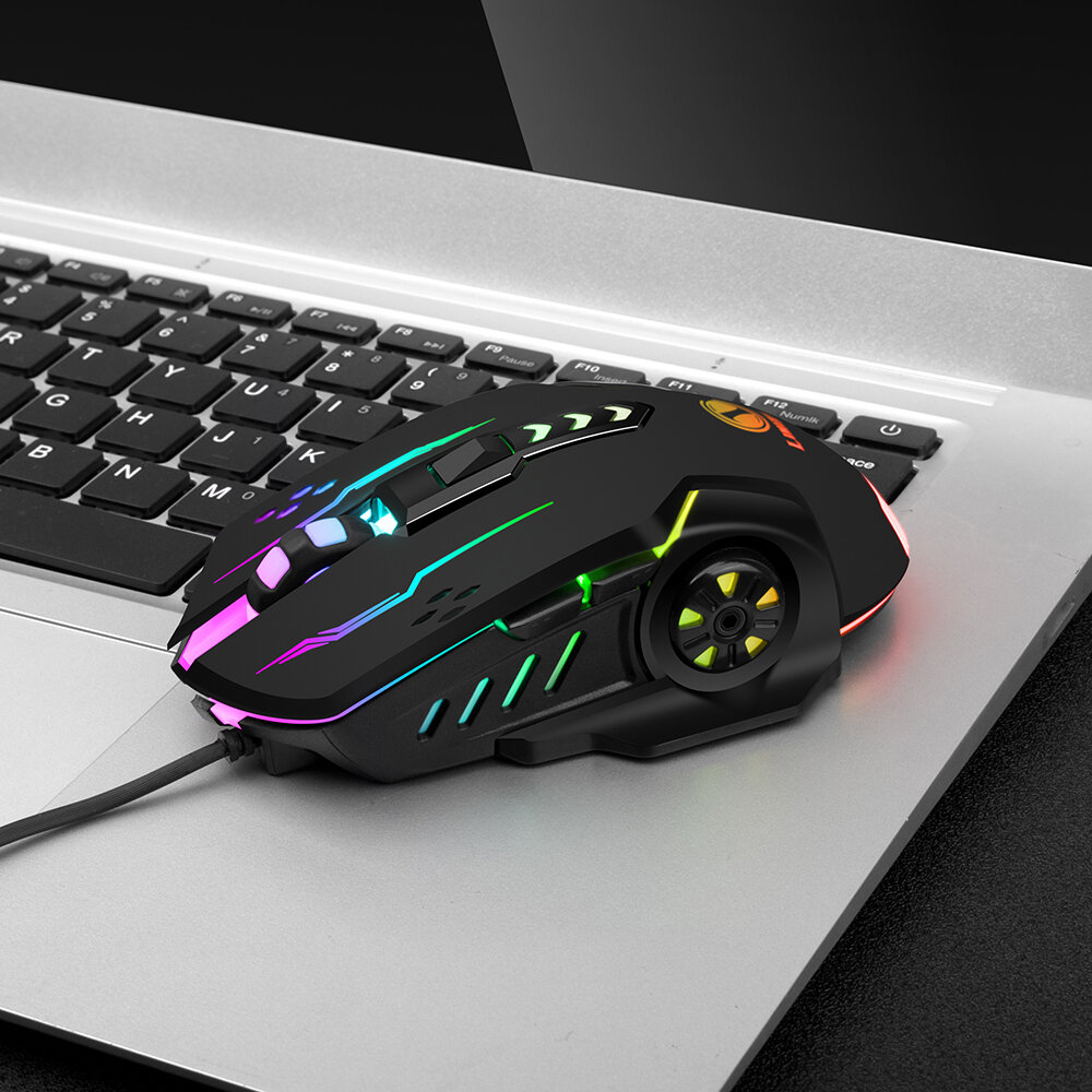 Проводная USB-мышь, 6 клавиш, эргономичные офисные игровые мыши с 4-уровневой регулировкой скорости перемещения, цветной световой эффект, противоскользящее колесо, черный цвет